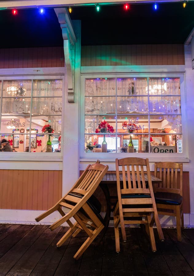 Christmas Decorated Store Front in the Historic Part of Town at Night ...
