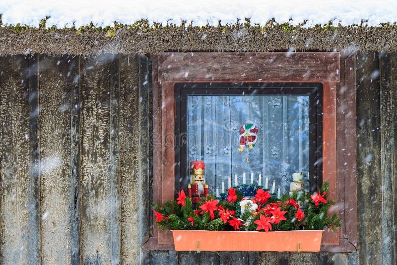 Christmas Decorated Window Sill in Winter Time Stock Photo - Image of ...