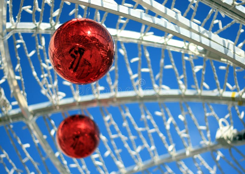 Christmas Decoration Balls on White Structure with Lights Stock Image ...