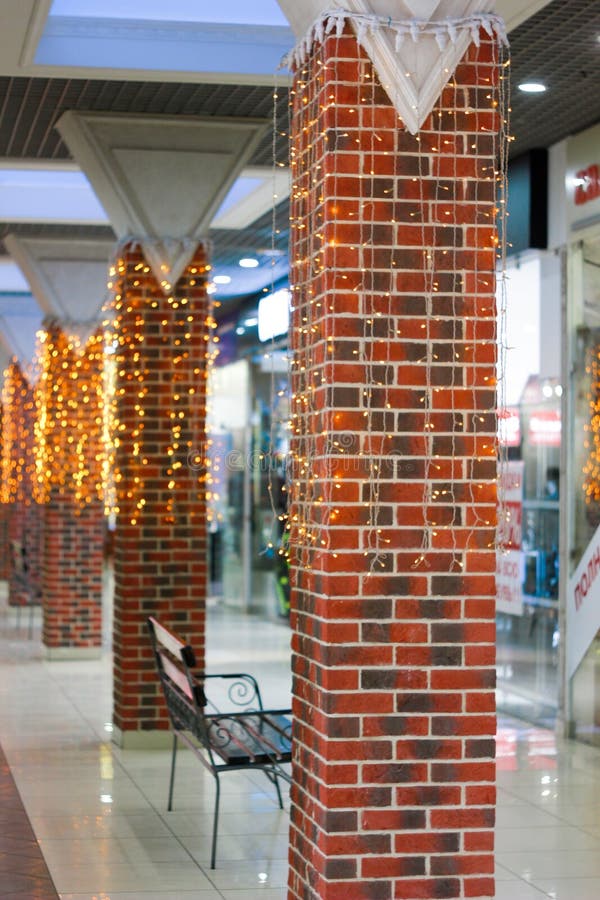 Christmas Decoration of Brick Column in Mall Stock Photo - Image of ...