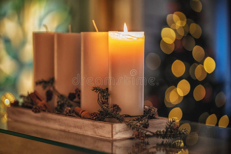 Christmas Decoration Candle for Advent Season Four Candles Burning ... Christmas Decoration Candle for Advent Season Four Candles Burning ...