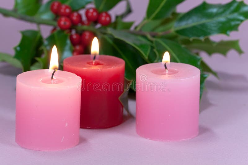 Christmas Decoration with Candle Light,holly Stock Image - Image of ...