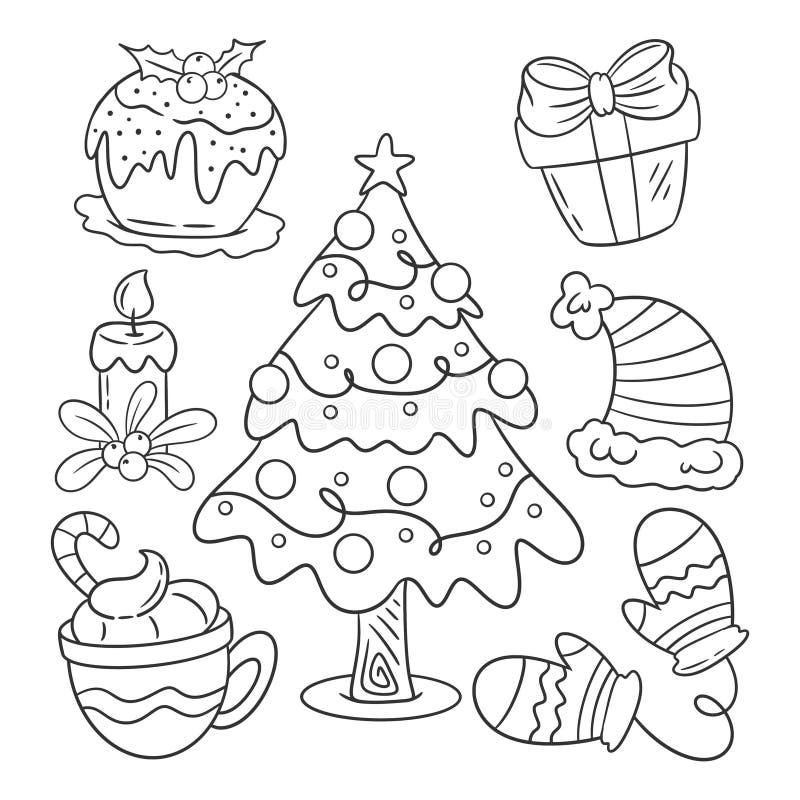 Christmas Decoration Element Hand Drawn Coloring Stock Vector ...