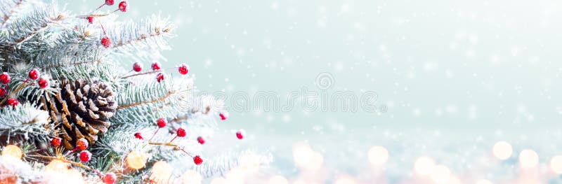 Christmas Decoration with Falling Snow and Glowing Lights Stock ...