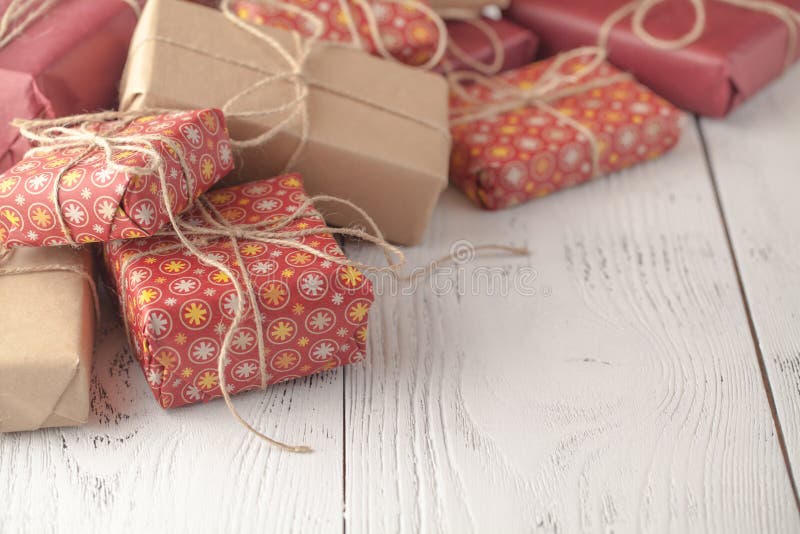 Christmas Decoration Gift Box on Table Stock Image - Image of ...