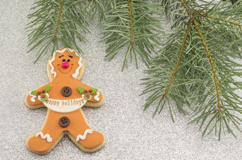 Christmas Decoration with Gingerbread and Fir Tree Stock Photo - Image ...