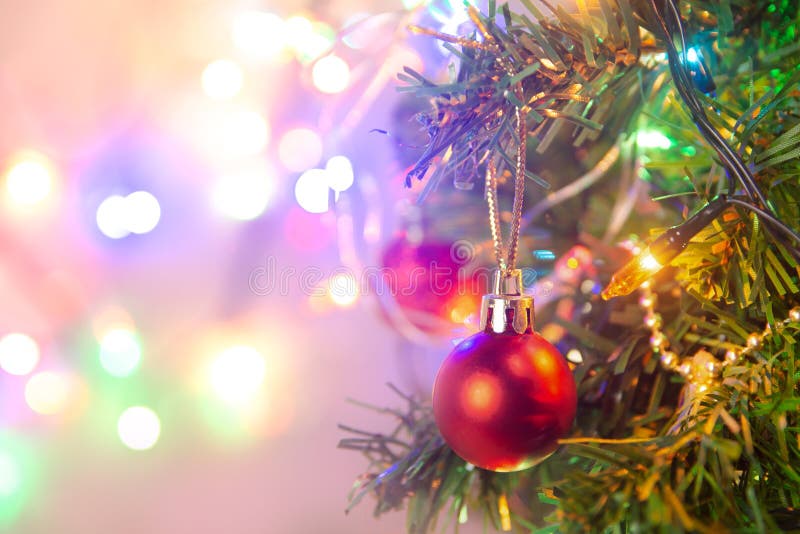 Christmas Decoration Hanging Red Balls On Pine Branches Christmas Tree