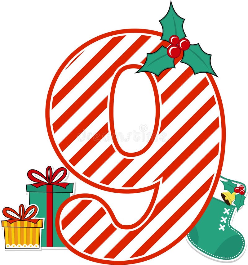 Christmas Decoration Number 9 with Candy Cane Pattern Stock Vector ...