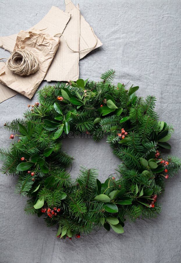 Christmas Decoration Pine Tree Wreath. Zero Waste Concept Stock Photo ...