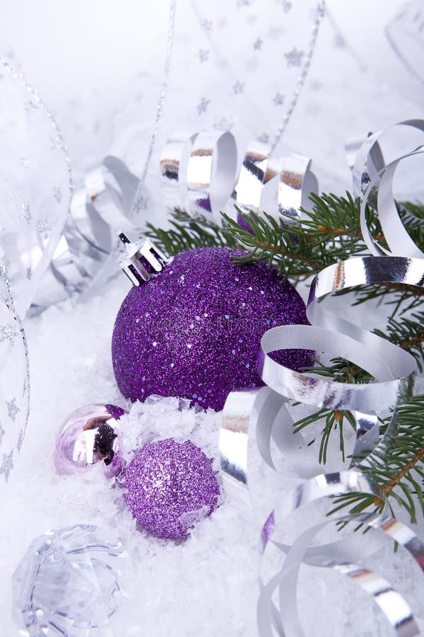 Christmas Decoration Purple Silver on Snow Stock Image - Image of ...