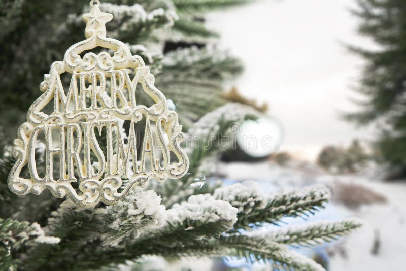 Christmas Decoration with Snow and Christmas Tree Stock Photo - Image ...
