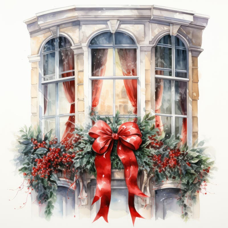 Christmas Window Clipart, Isolated Watercolor Illustration. Generative ...