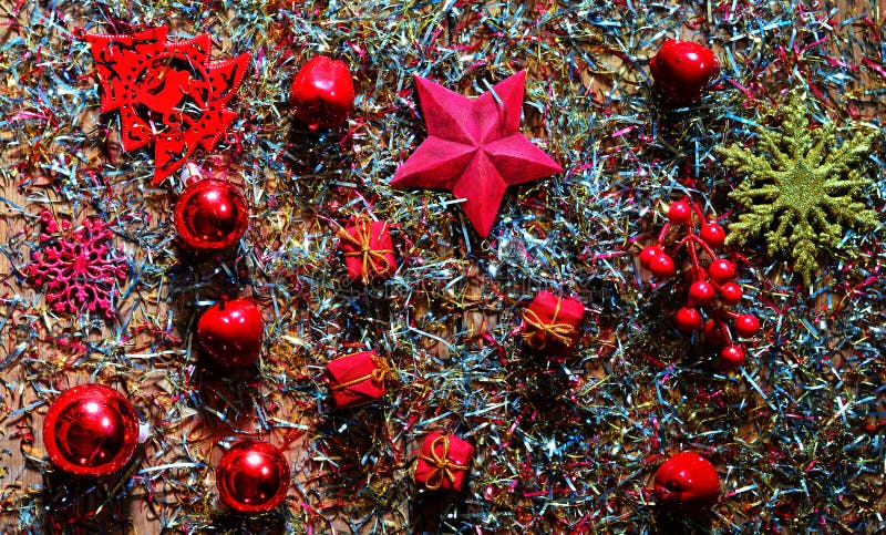 Christmas Decorations on a Background of Streamers Stock Photo - Image ...