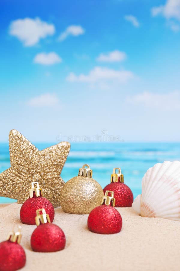 Christmas Decorations on the Beach, Ocean in the Back Stock Image ...