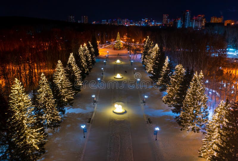 Christmas Decorations in the City Park, the Path Leading To the ...