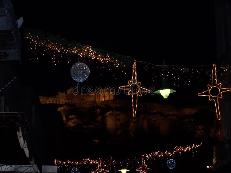 Christmas Decorations in Front of the Parthenon at Night Stock Image ...