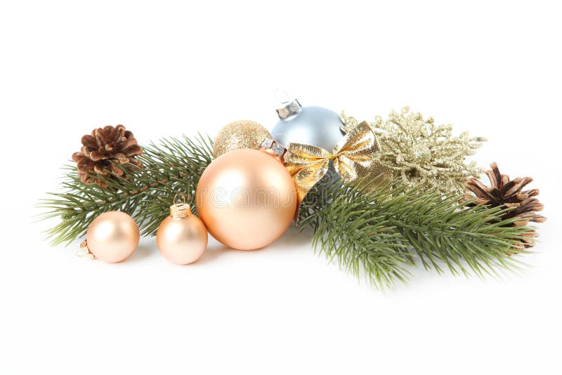 Christmas Decorations Isolated on White Stock Image - Image of golden ...