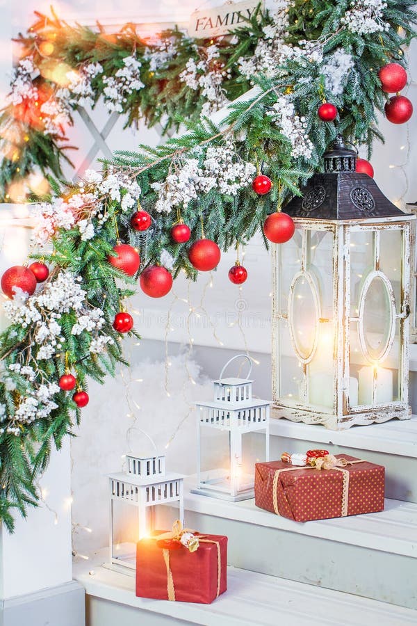 Christmas Decorations with Lanterns Editorial Stock Photo - Image of ...