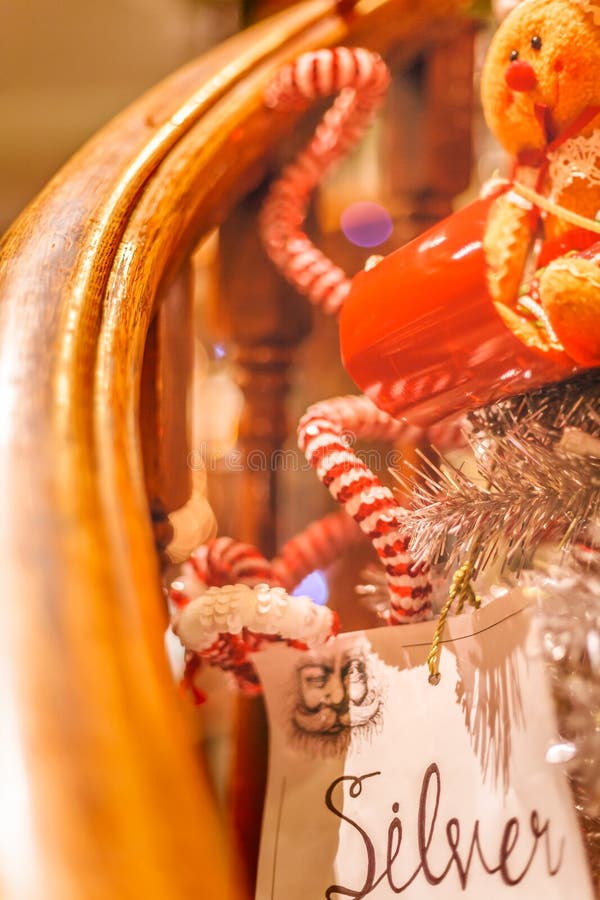 Christmas Decorations on the Railing of a Staircase Stock Photo - Image ...