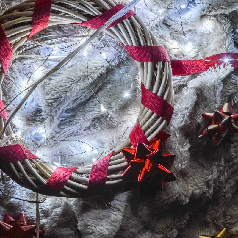 Christmas Decorations with Ribbons and Lights Stock Photo - Image of ...