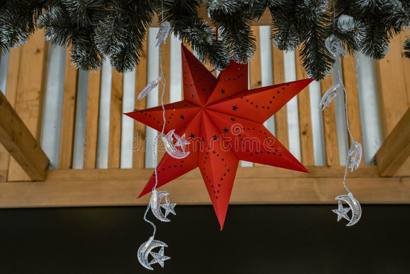 Christmas Decorations on the Roof. Red Star on Christmas Stock Image ...