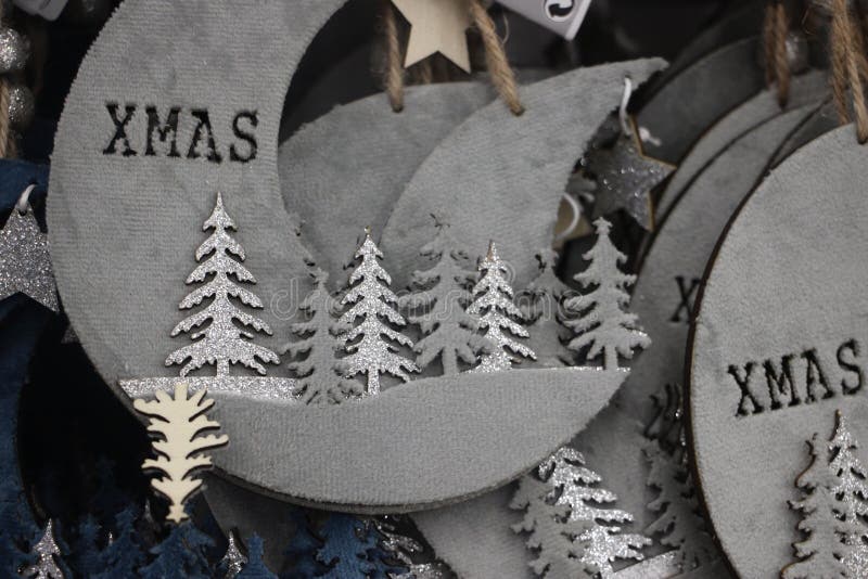 Christmas Decorations in the Shape of a Moon and Fir Stock Photo ...