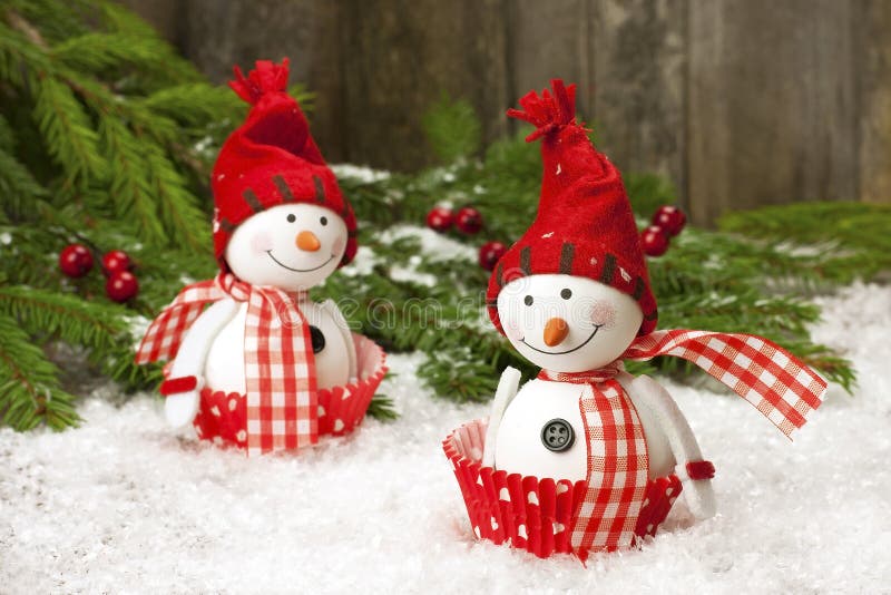 Two Smiling Snowmen Friends in the Snow Stock Image - Image of still ...