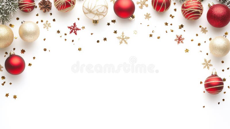 Christmas Decorations Stacked Around the Edge with White Space for Your ...