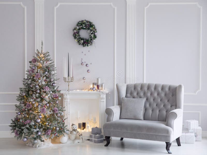 Christmas Decorations in Studio with Christmas Tree Stock Image - Image ...