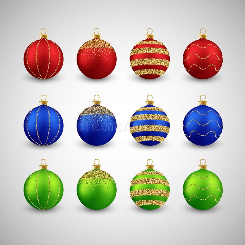 Christmas Decorative Colorful Balls Set with Glitter, Vector ...