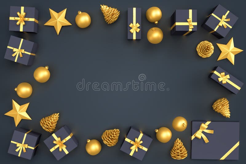 Christmas Decorative Elements and Gift Boxes Forming Rectangular Frame ...