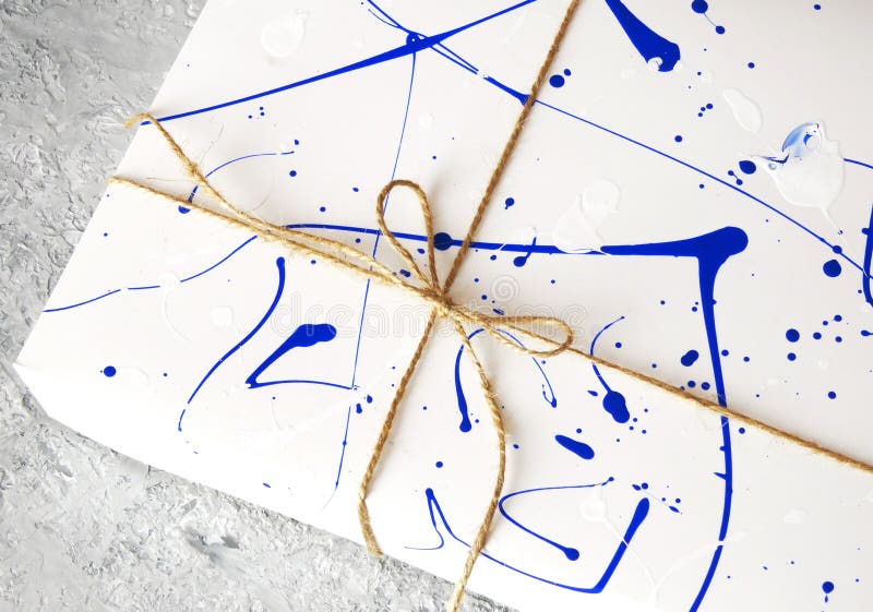 Christmas Decorative Painted Gift Box with Rope Ribbon Stock Photo ...