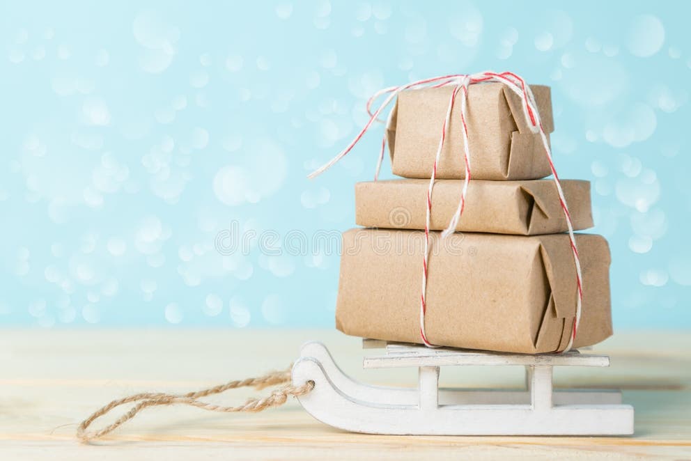 Christmas Delivery Concept - Stack of Presents, on Santa Sled Stock ...