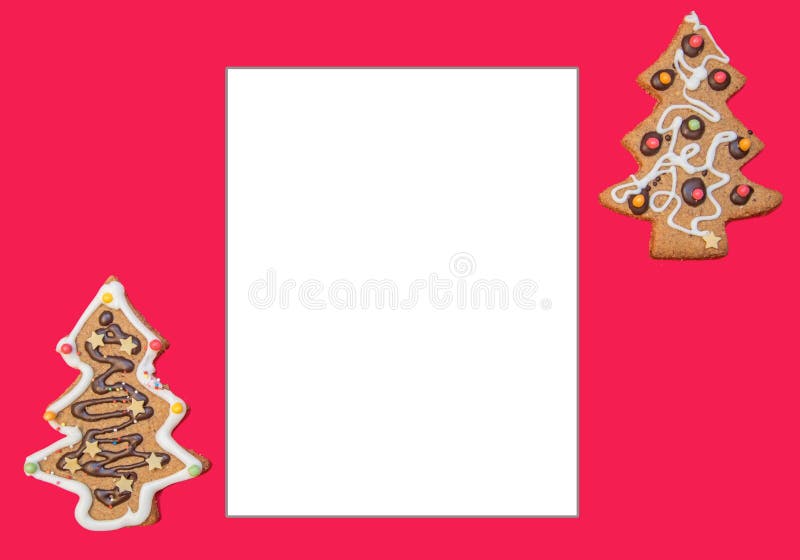 Christmas Design with Two Decorated Tree Cookies and White Blank Space ...