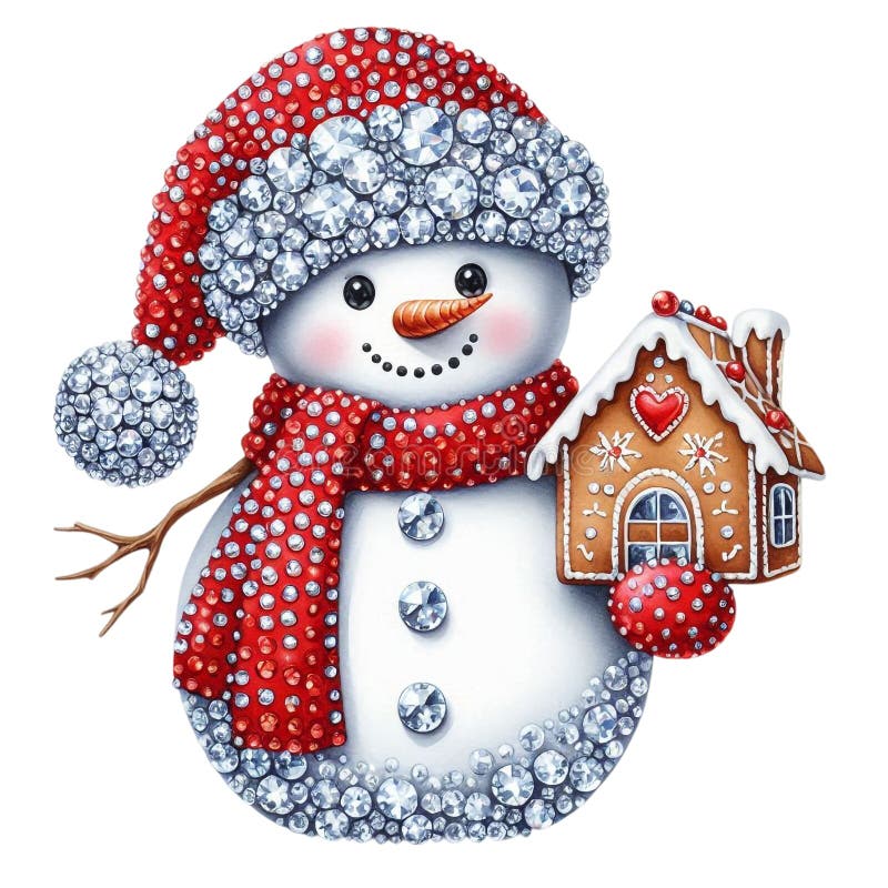 Christmas Diamond Stones Snowman with Gingerbread House Stock ...