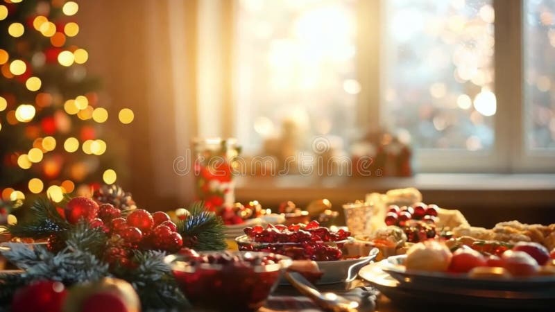 Christmas Dinner. Festive Food with a Christmas Tree in the Background ...