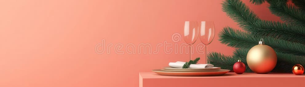 Christmas Dinner Flat Design Front View Christmas Theme 3D Render ...