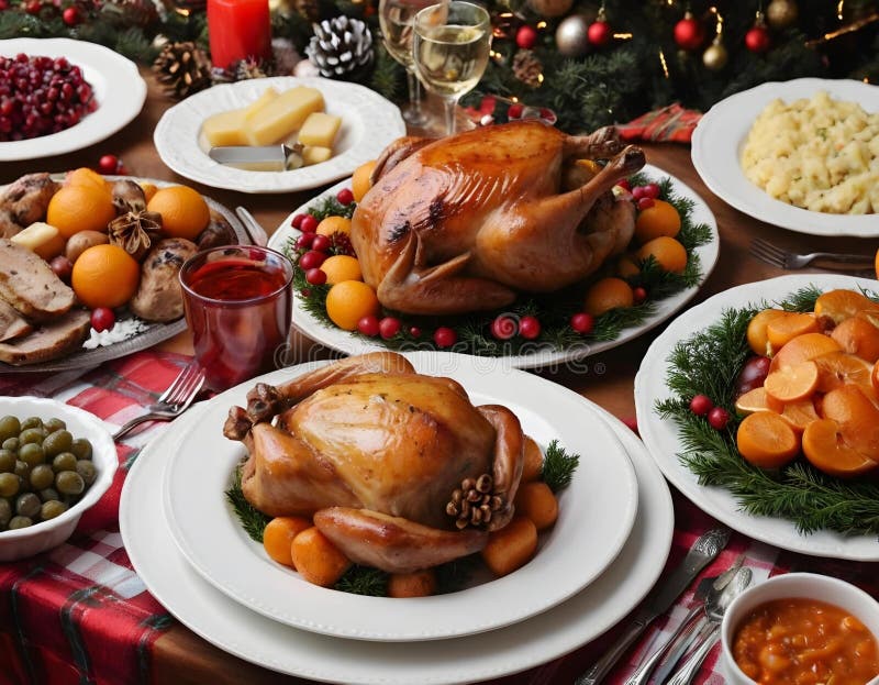 Christmas Dinner on the Table in the Form of Fried Chicken and Other ...