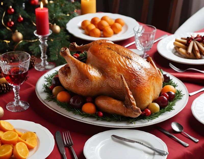 Christmas Dinner on the Table in the Form of Fried Chicken and Other ...