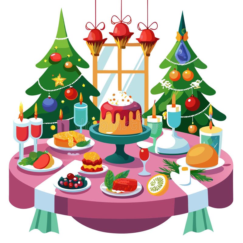 Christmas Dinner Table Frame with Festive Decorations Stock Vector ...