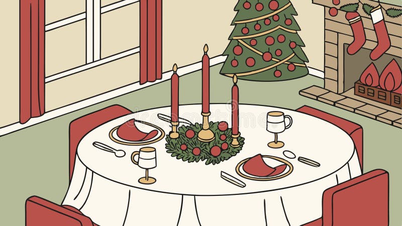 Christmas Dinner Table Frame with Festive Decorations Stock Vector ...