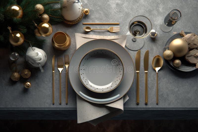 Christmas Dinner Table Setting Stock Illustration - Illustration of ...