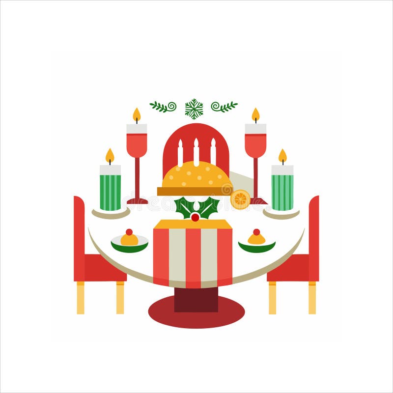 Christmas Dinner Table Setting Graphic Vector Clipart Stock Vector ...