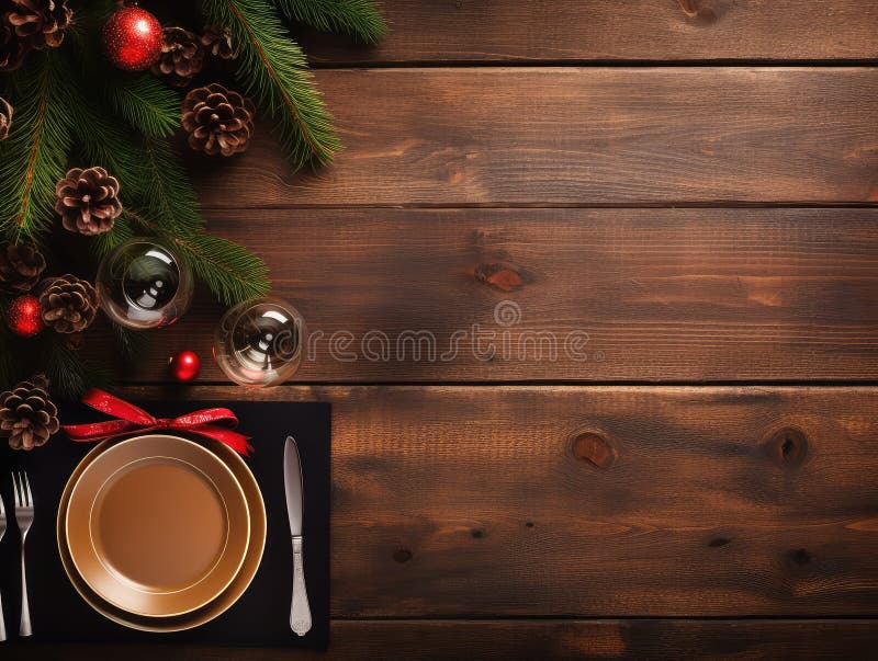 Christmas Dinner Table Setting. Xmas Dinner Background, Festive Rustic ...