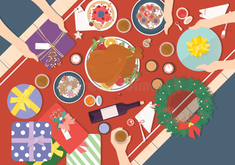 Christmas Dinner on Wood Table Vector Design. Stock Vector ...