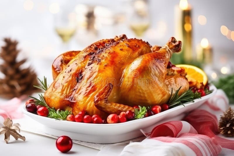 Christmas Dish with Baked Turkey on the Holiday Table Stock Image ...