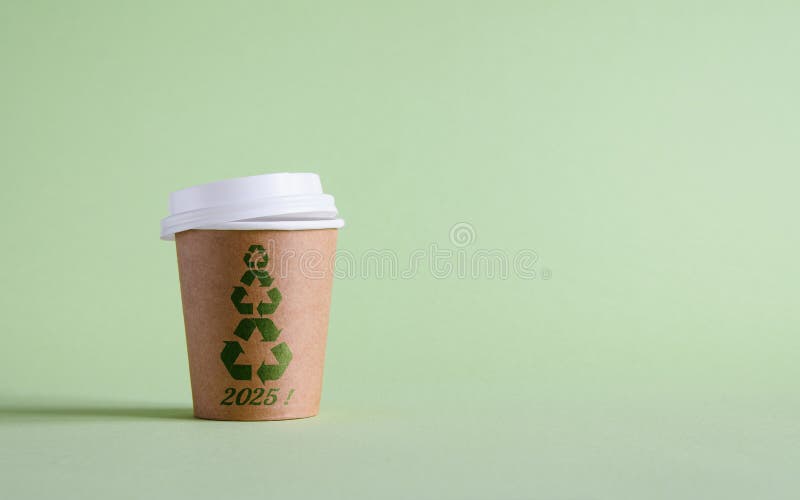 Christmas Disposable Paper Cup. Christmas Tree and Recycling Sign and ...