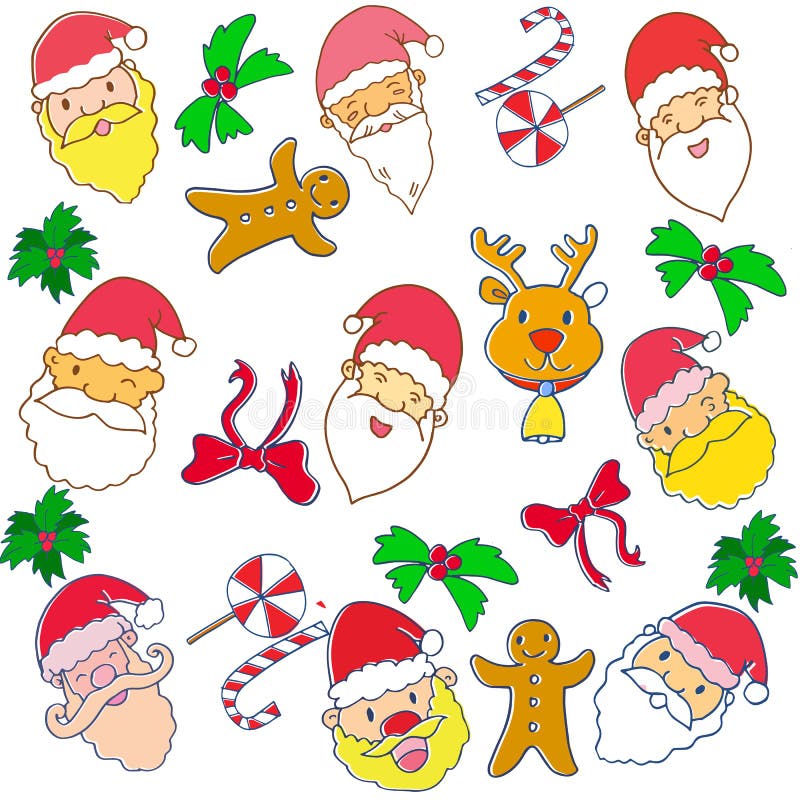 Christmas Doodle Art with Santa Candy Cake Stock Vector - Illustration ...
