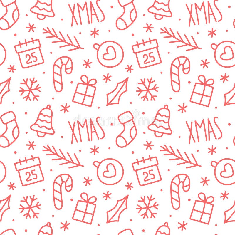 Christmas Doodle Pattern with Red Drawings for Wrapping Paper. Doodle ...