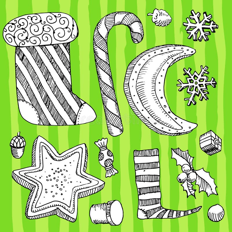 Christmas drawing objects stock vector. Illustration of white - 68340360